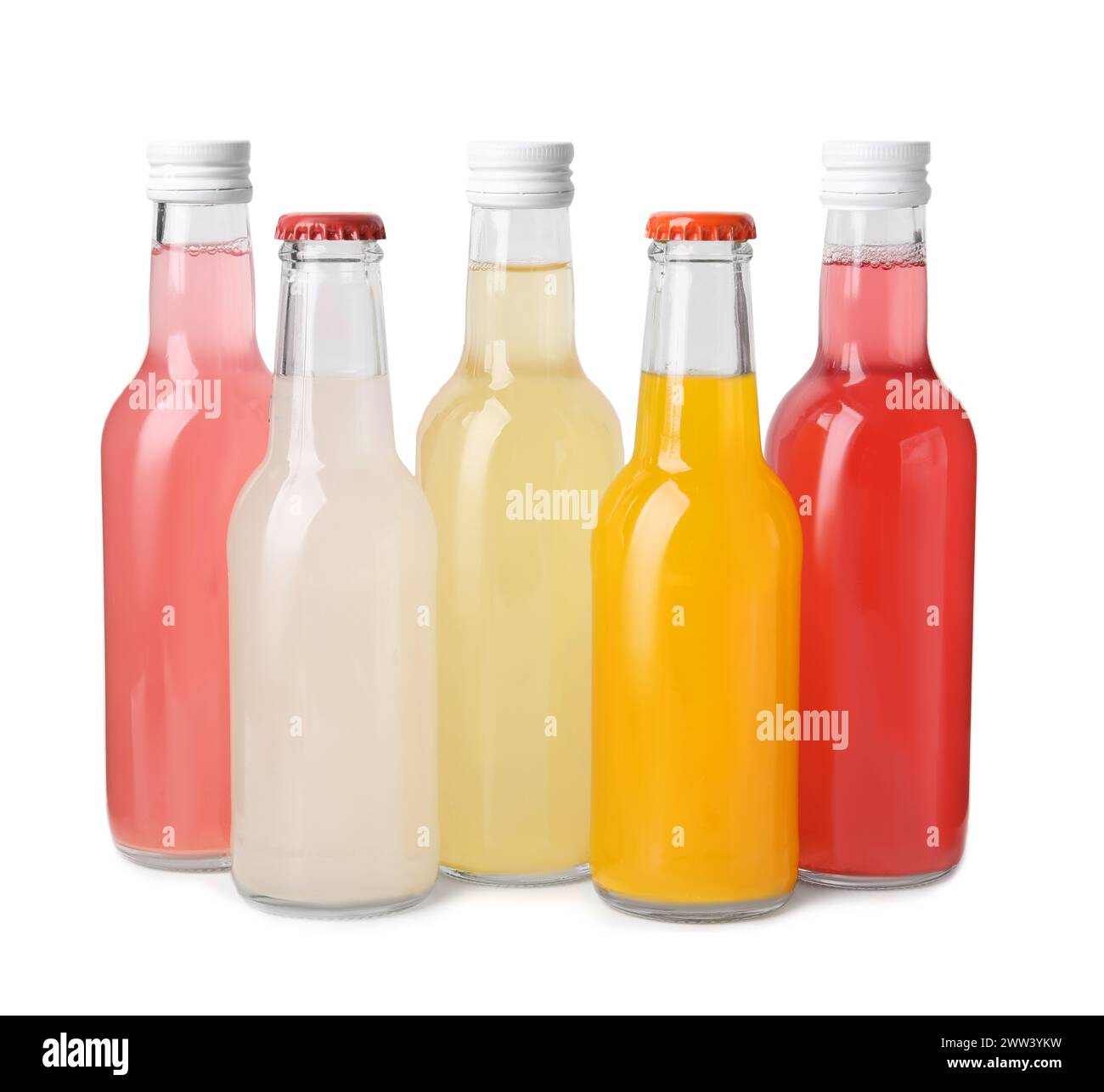 Delicious kombucha in glass bottles isolated on white Stock Photo - Alamy