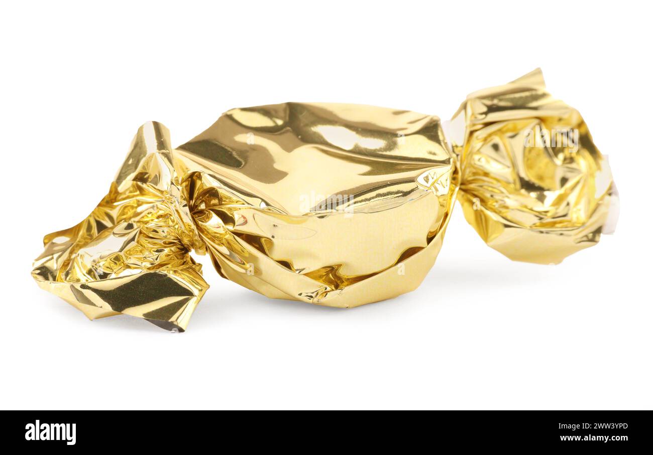 Candy in golden wrapper isolated on white Stock Photo - Alamy