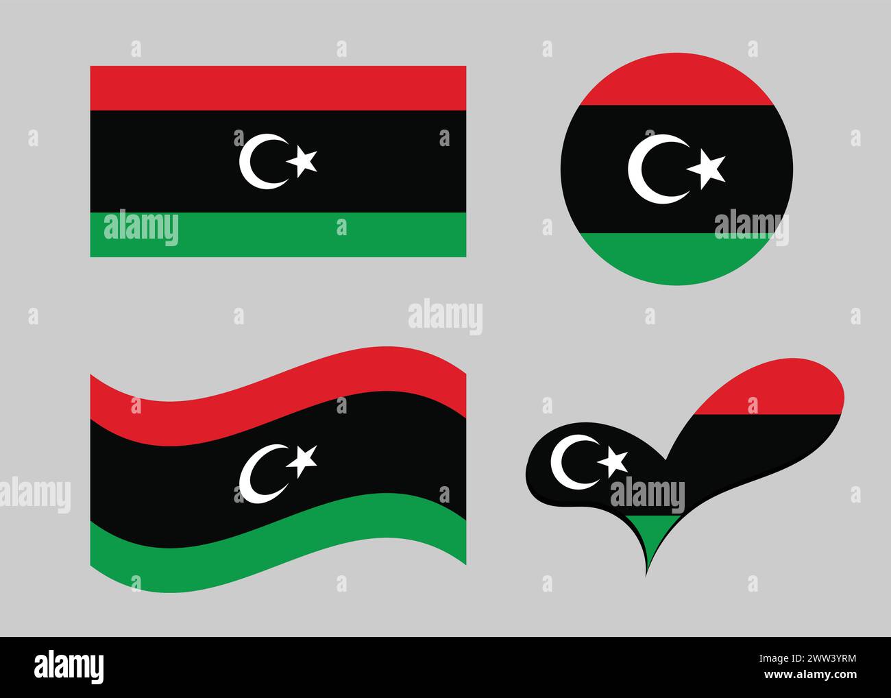 Libya flag. Flag of Libya in heart shape. Libya flag in circle shape ...