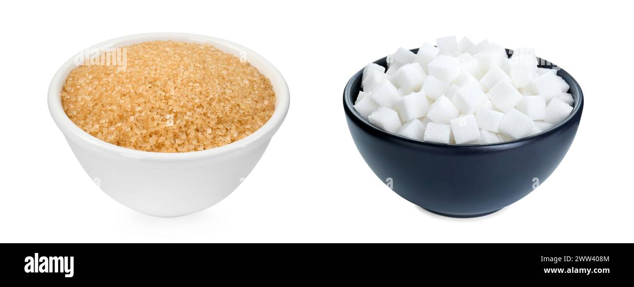 Different types of sugar isolated on white Stock Photo - Alamy