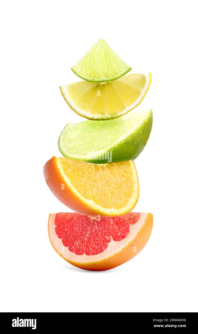 Stack of different citrus fruits isolated on white Stock Photo - Alamy