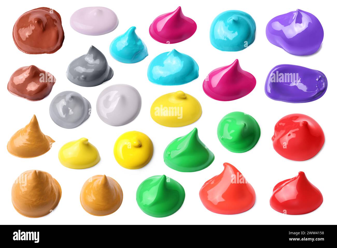 Paint blobs of different colors on white background, set Stock Photo ...