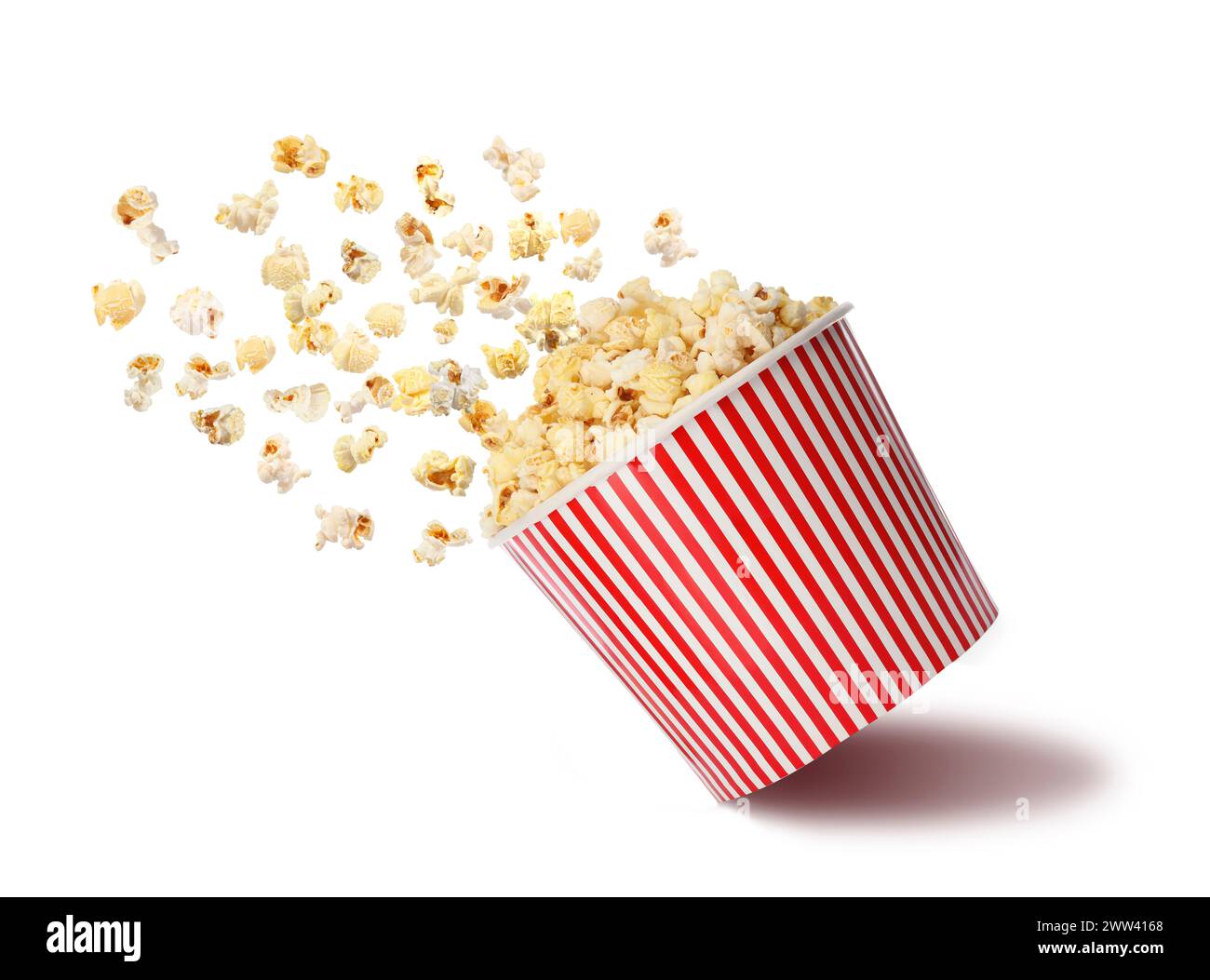 Popcorn flying into bucket on white background Stock Photo - Alamy