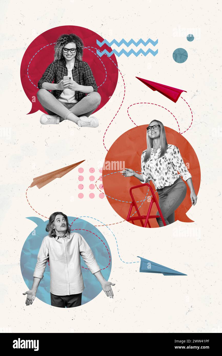 Sketch image composite trend artwork photo collage of black white three ...