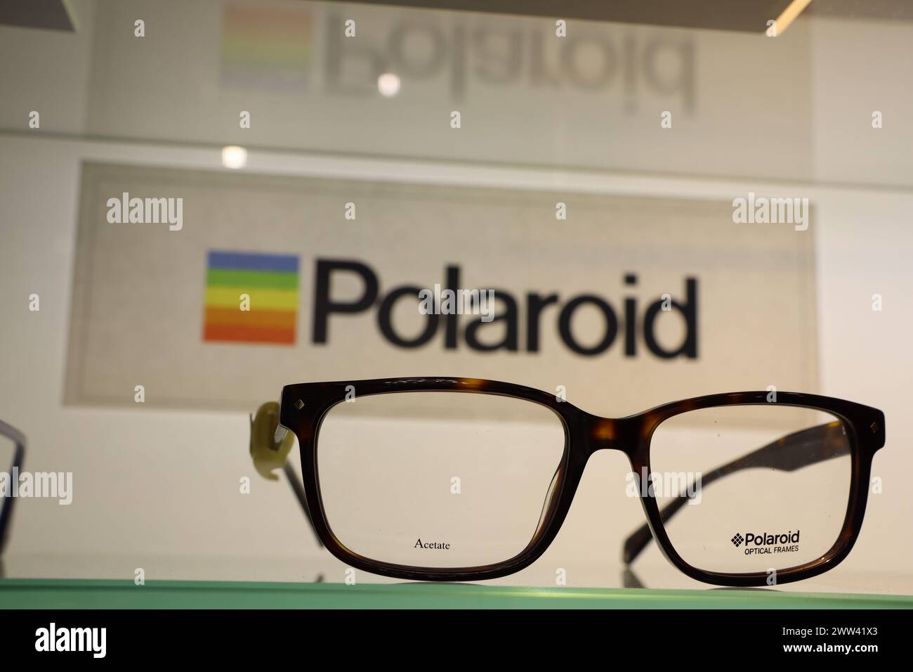 Eyewear accessory displayed in front of Vision care sign Stock Photo ...