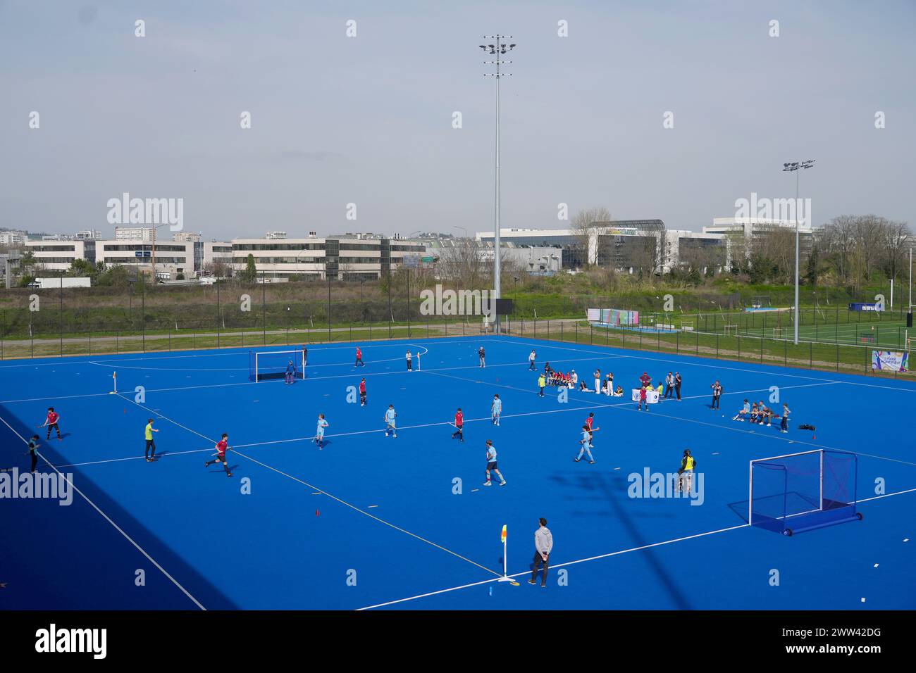 Youths play field hockey, at the renovated Yves-du-Manoir stadium in ...