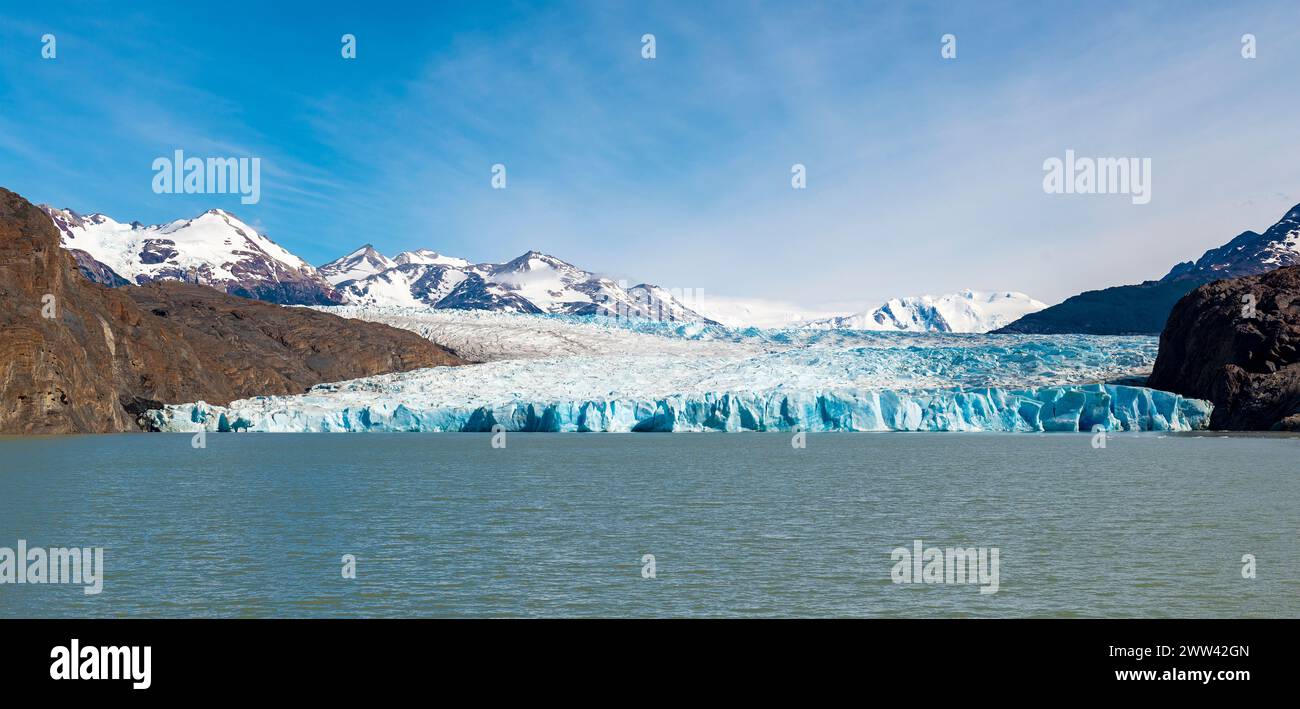 Grey glacier panorama, Torres del Paine national park, Patagonia, Chile ...