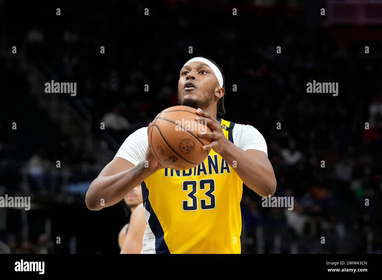 Indiana Pacers center Myles Turner shoots a free throw during the first ...