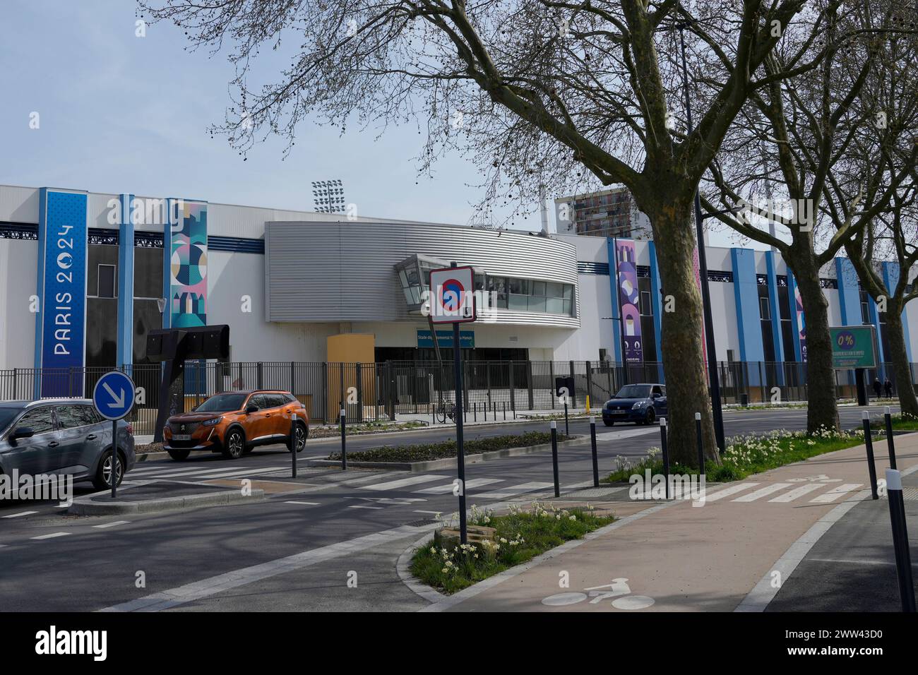 Entrance of the Yves-du-Manoir stadium in Colombes, outside Paris ...