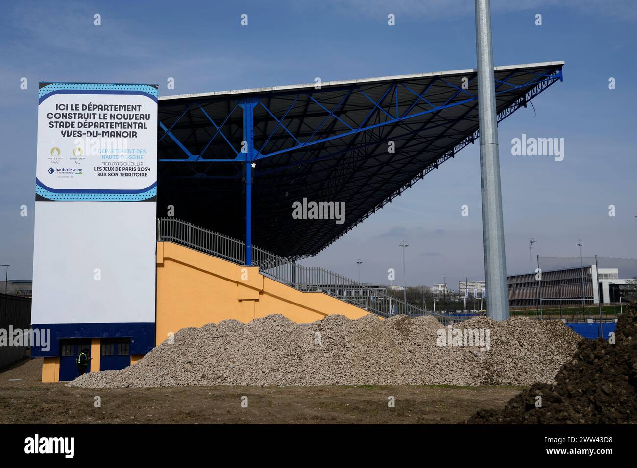 The ancient stands are under renovation at the Yves-du-Manoir stadium ...