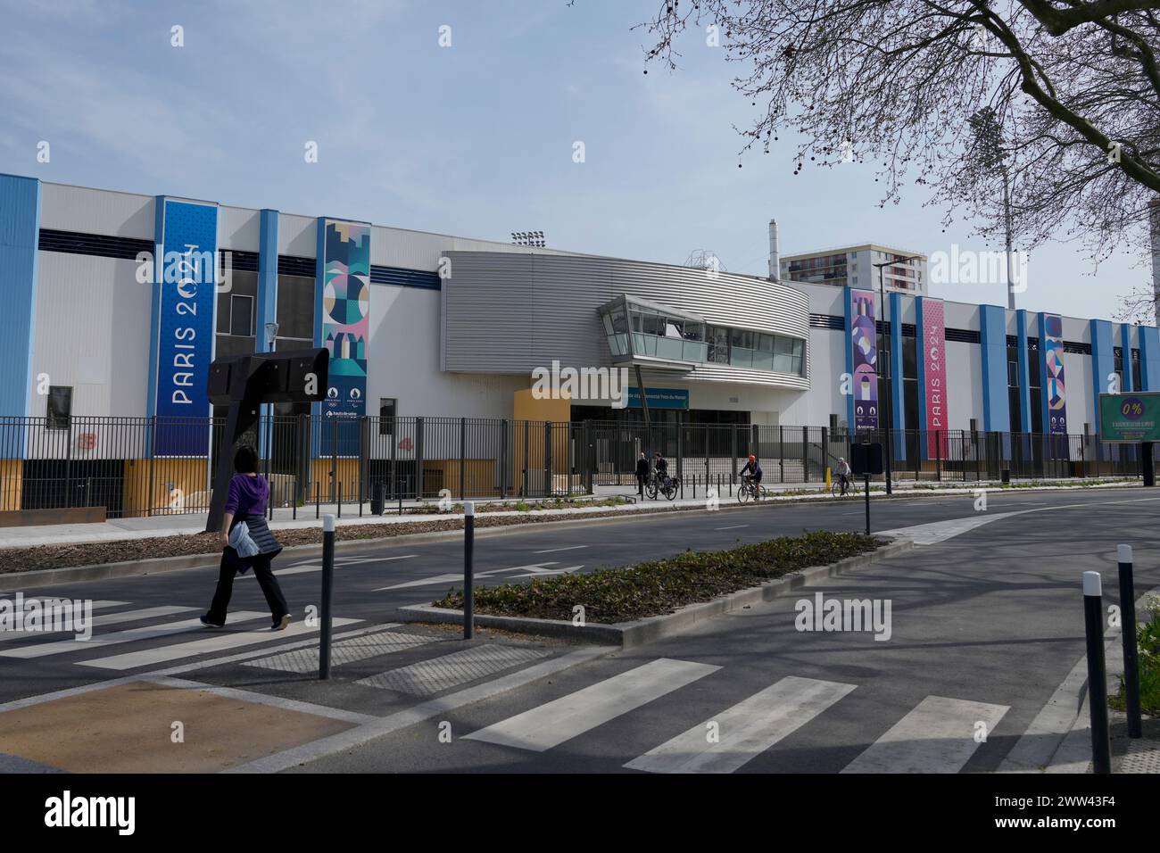 Entrance of the Yves-du-Manoir stadium in Colombes, outside Paris ...