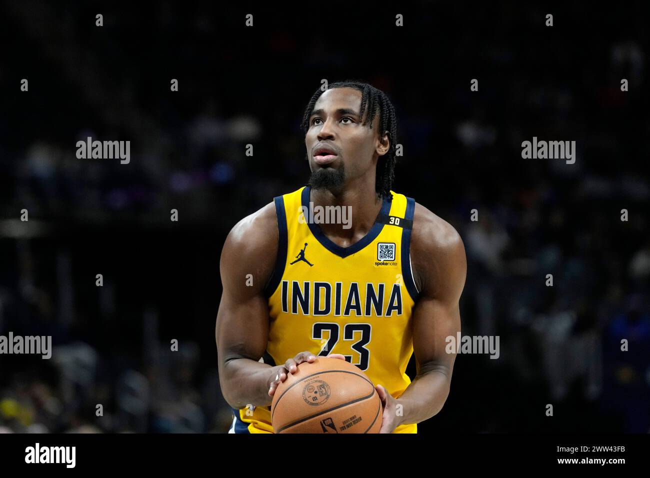 Indiana Pacers forward Aaron Nesmith shoots a free throw during the ...
