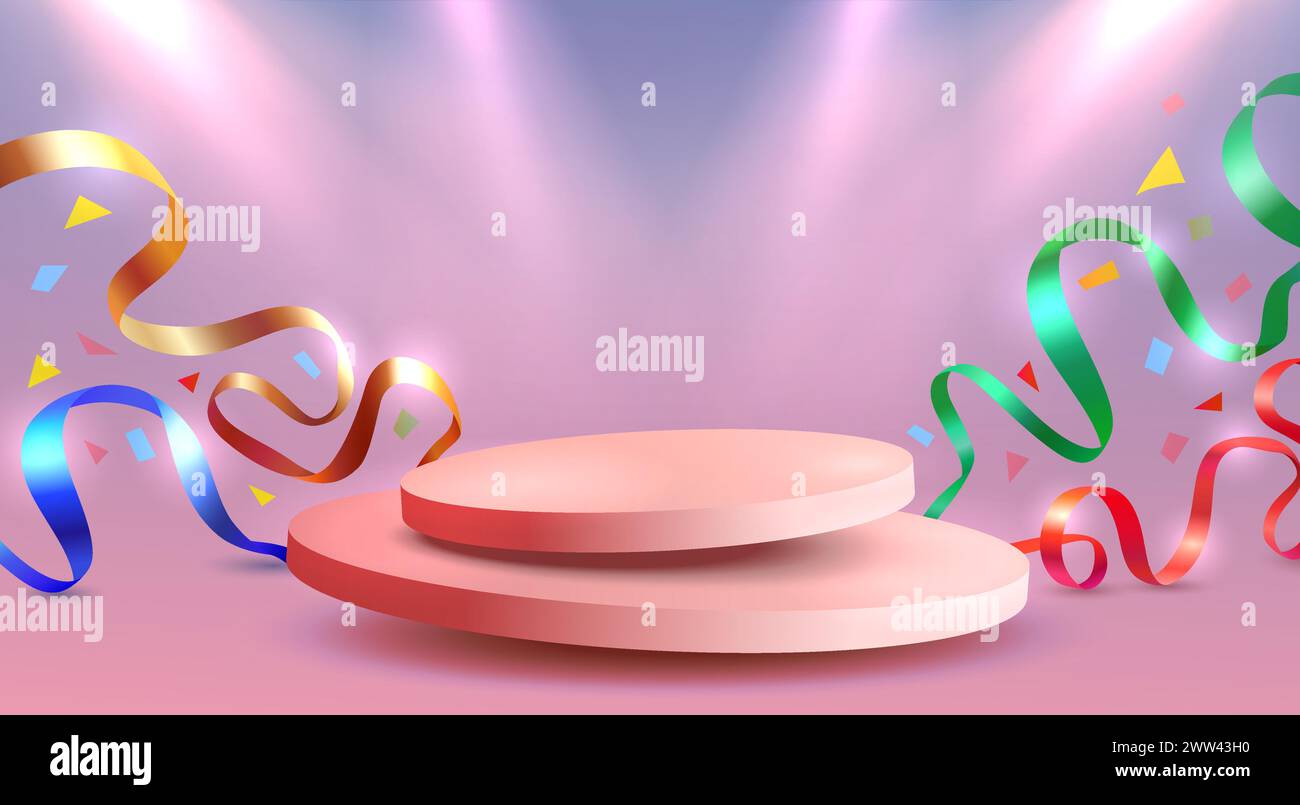 Abstract scene background. Cylinder podium background with confetti and ...