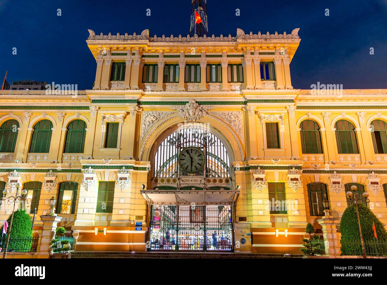 Saigon Central Post Office on blue sky background in Ho Chi Minh ...