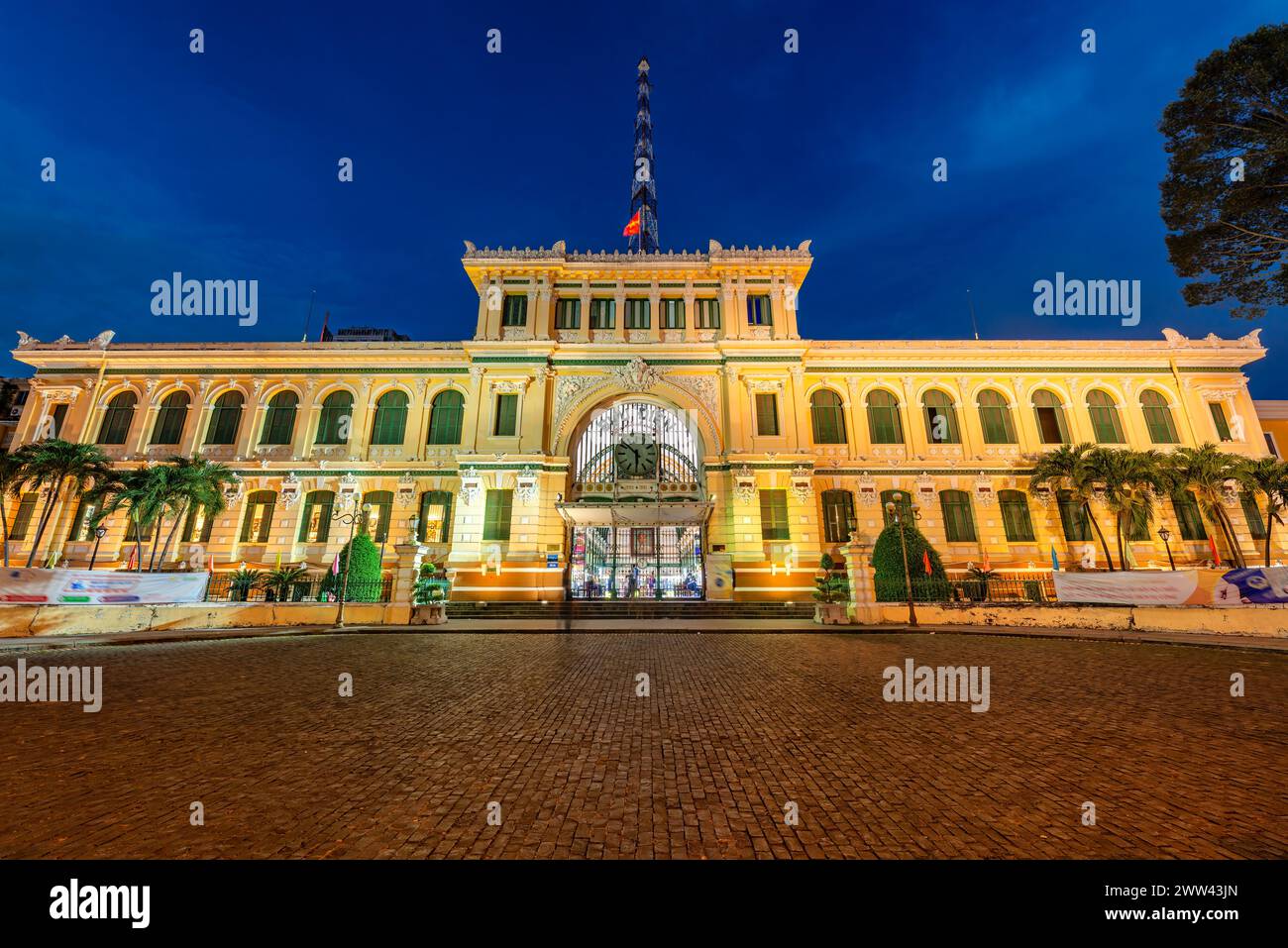 Saigon Central Post Office on blue sky background in Ho Chi Minh ...