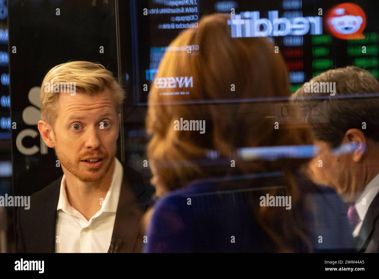 Reddit CEO Steve Huffman is seen on the New York Stock Exchange trading ...