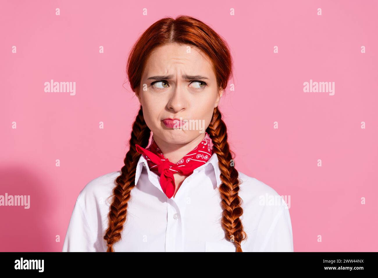 Photo of cute offended guilty adorable girl dressed white stylish ...