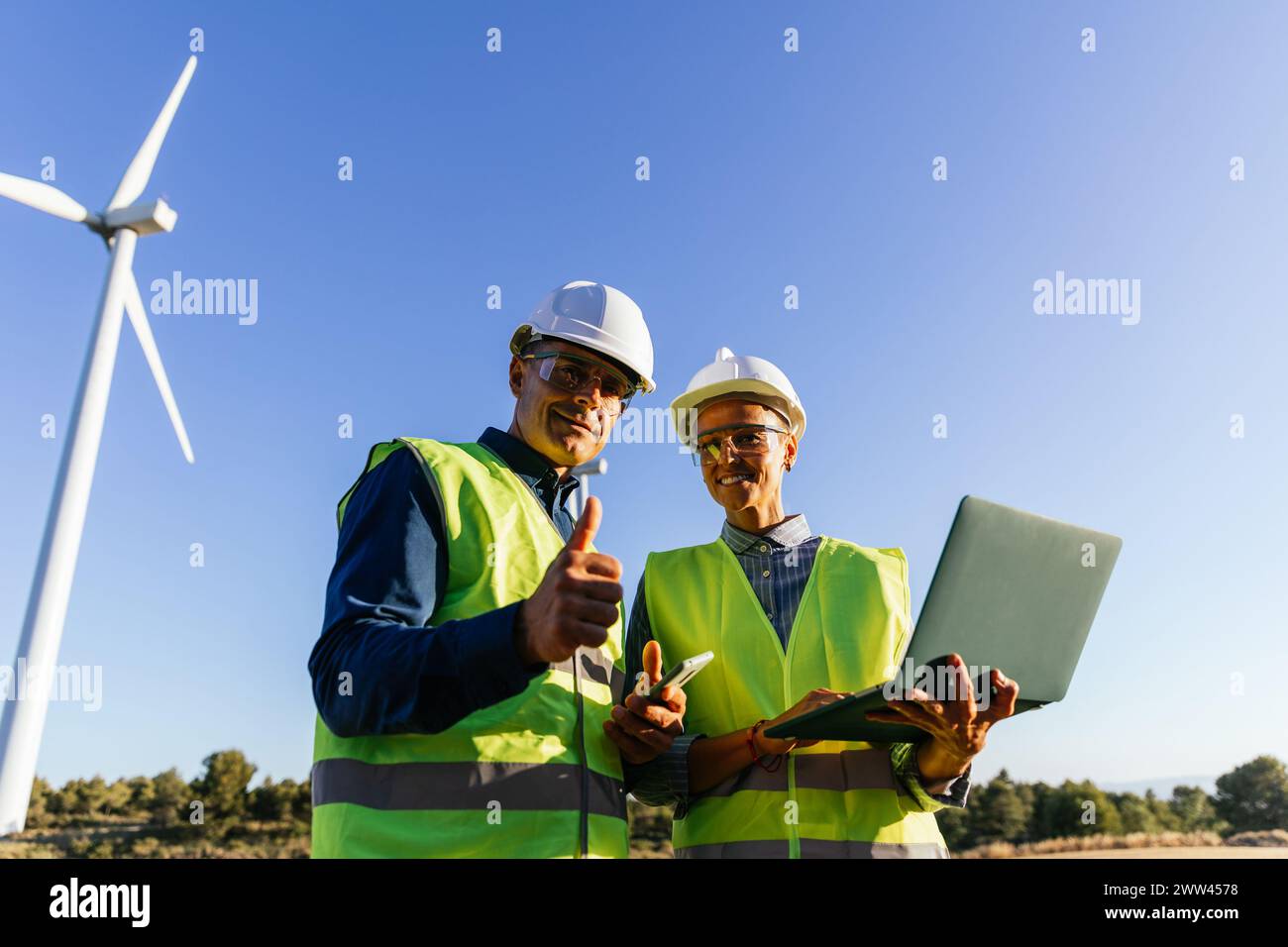 Electrical engineers working on a successful renewable energy project ...