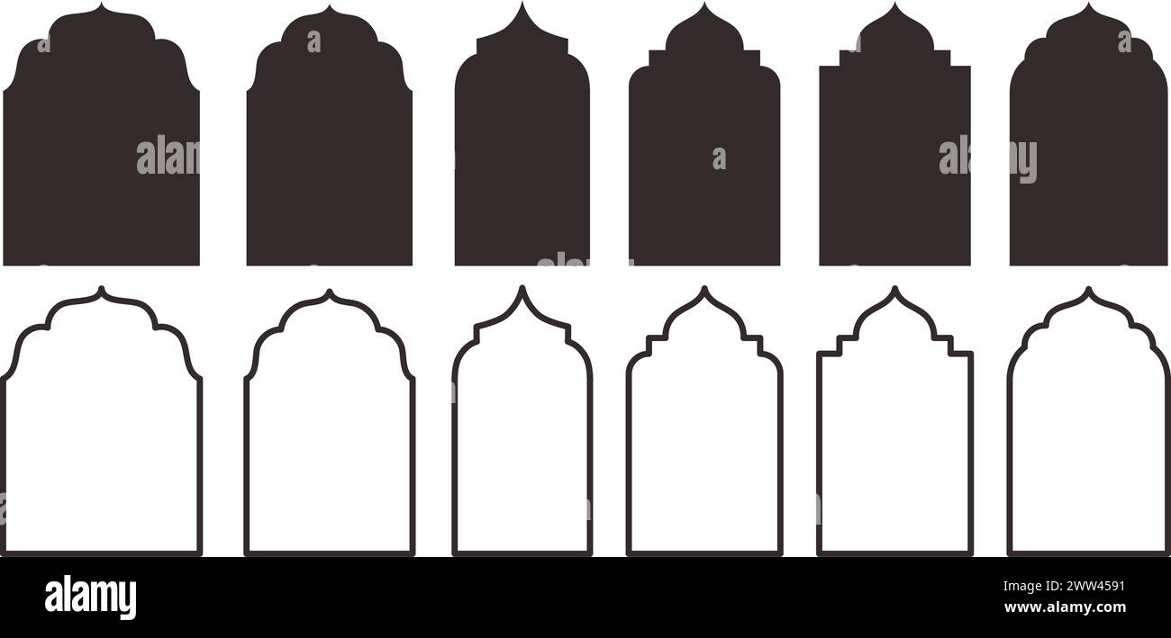 Collection of traditional Islamic window or door shapes. Set of Mosque ...