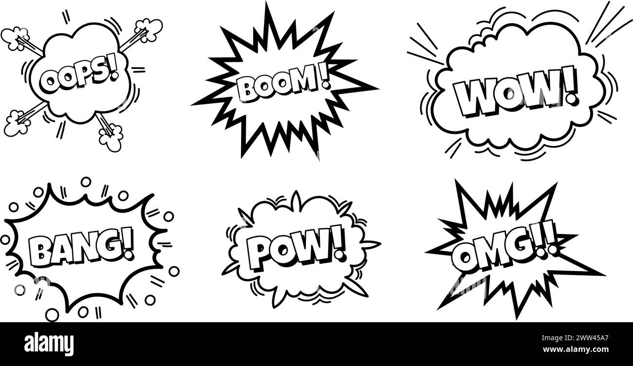 Pow comic bubble collection. Sound dialogue speech bubbles with word - Oops, WOW, Boom and other ...