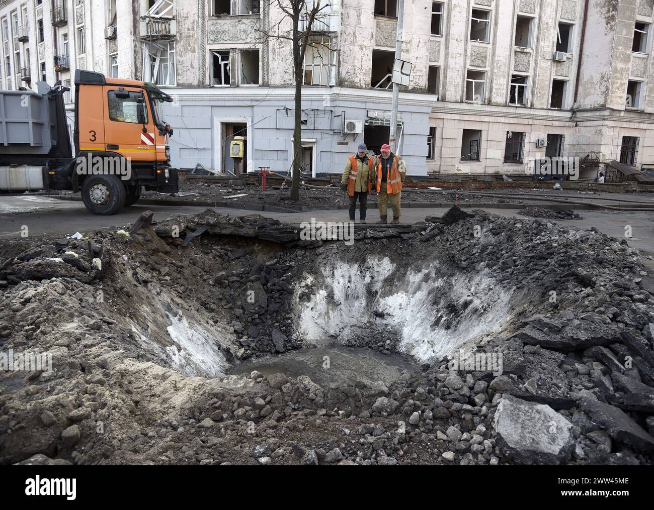Kyiv, Ukraine. 21st Mar, 2024. KYIV, UKRAINE - MARCH 21, 2024 - A shell ...
