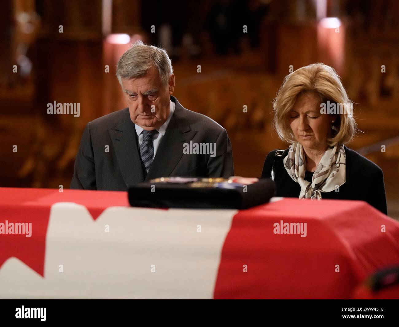 Montreal, Canada. 21st Mar, 2024. Lucien Bouchard and his wife Solange Dugas pay their respects ...
