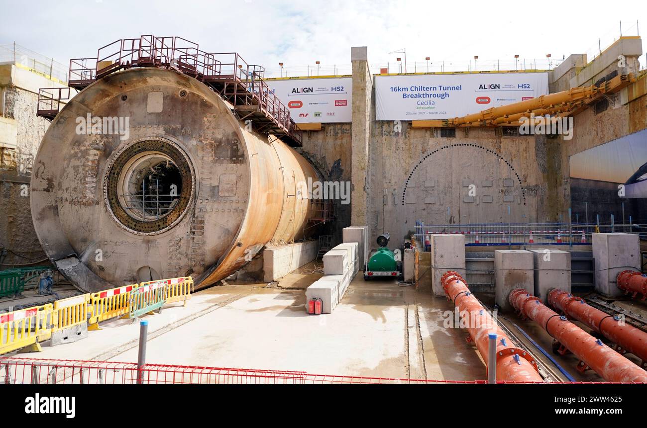 A view of the boring machine Florence (left) next to where boring ...