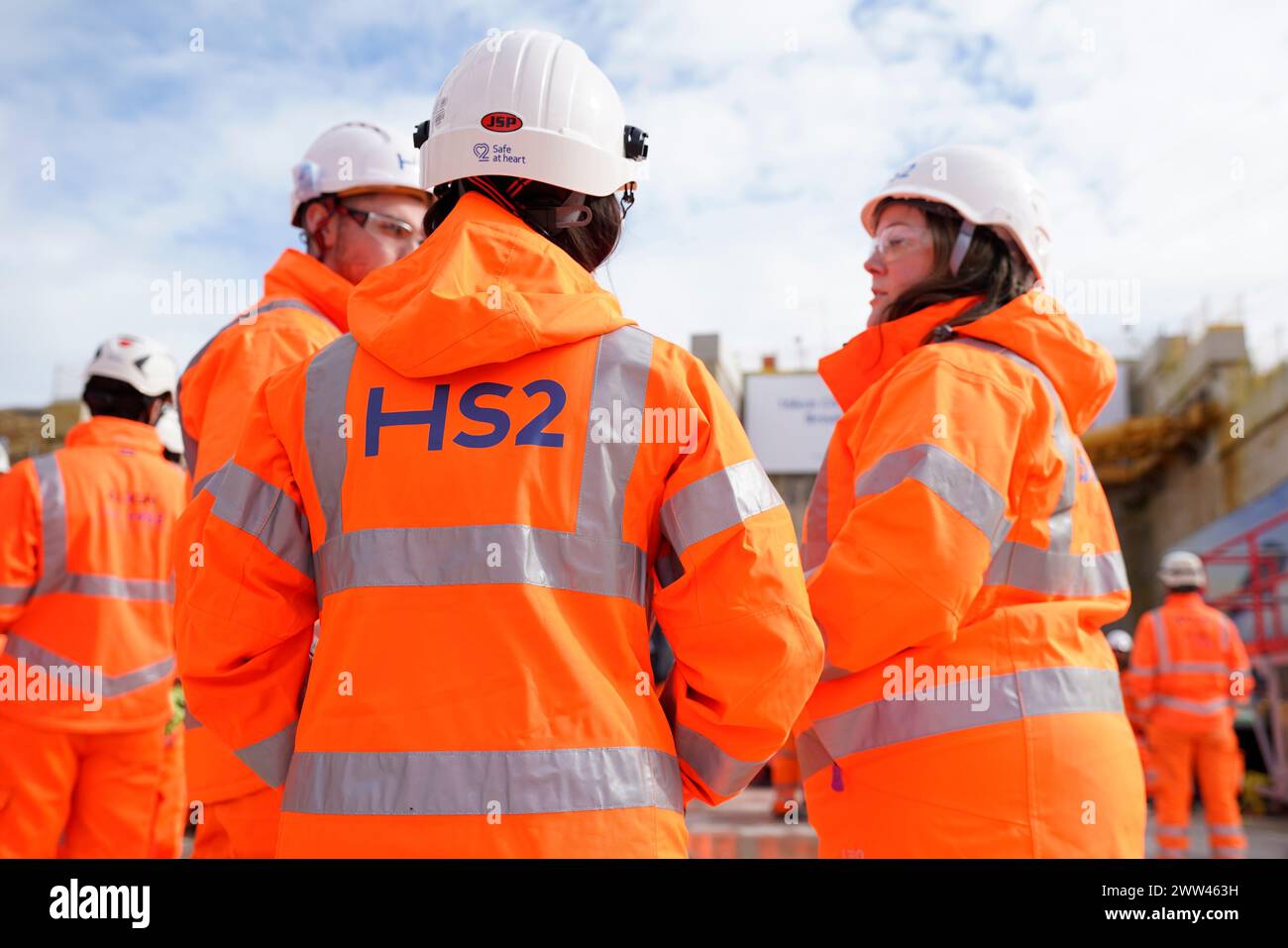 HS2 workers gather around as they await boring machine Cecelia breaking ...