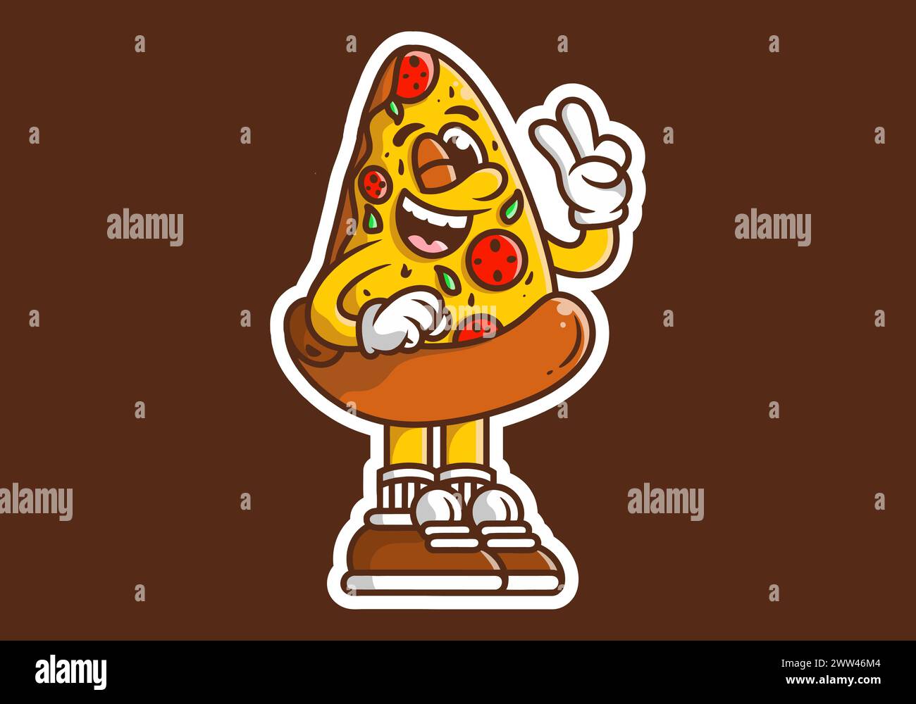 Cute mascot character illustration of a pizza with hand forming peace ...