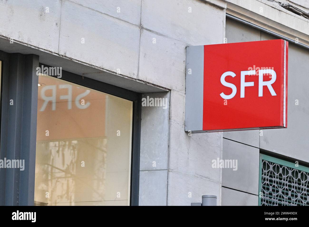 SFR Illustration of commercial signs and shops in Lyon, France on ...
