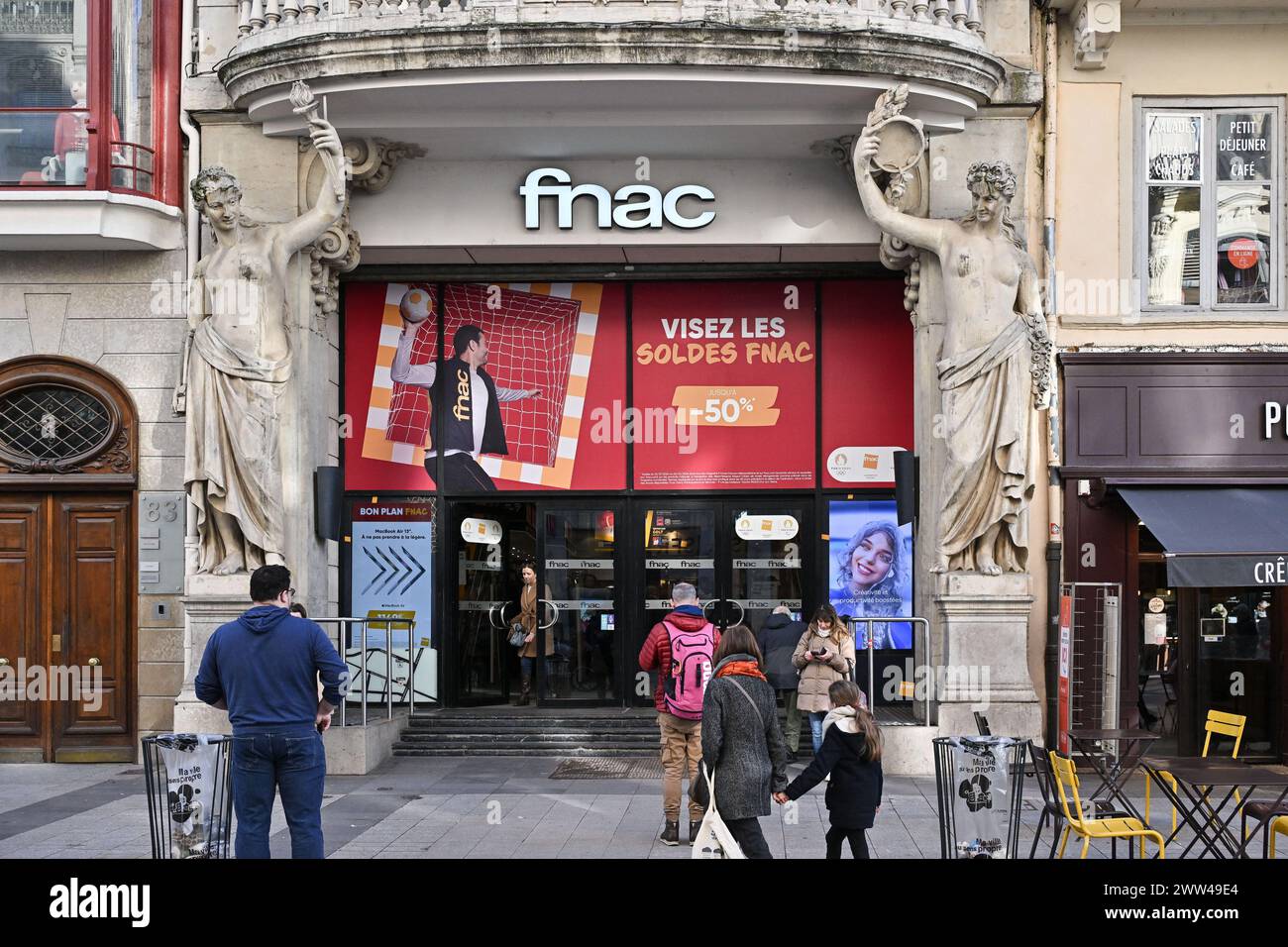 Fnac Illustration of commercial signs and shops in Lyon, France on ...