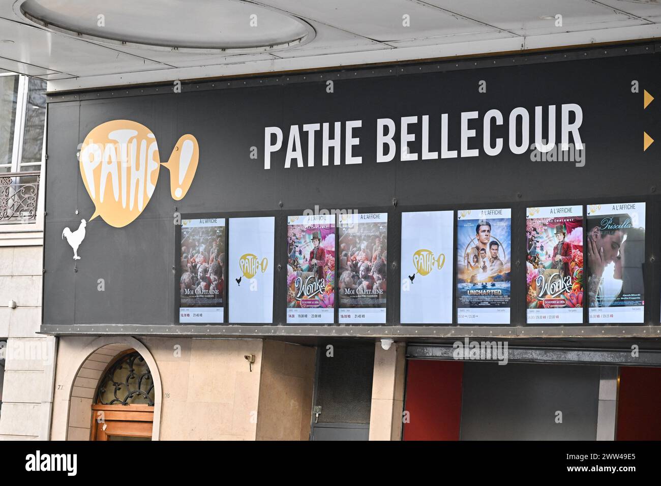 Pathe Cinema Illustration of commercial signs and shops in Lyon, France ...