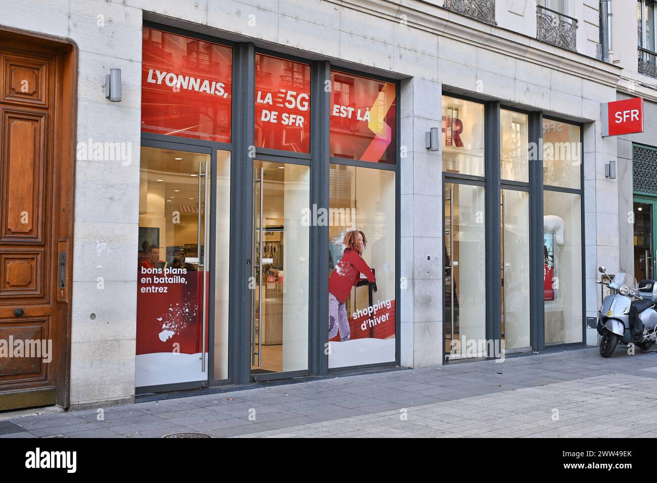 SFR Illustration of commercial signs and shops in Lyon, France on ...