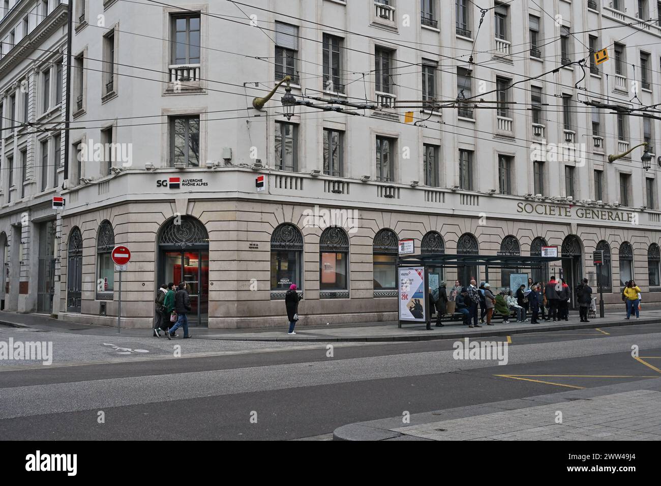 Societe Generale SG Bank Illustration of commercial signs and shops in ...