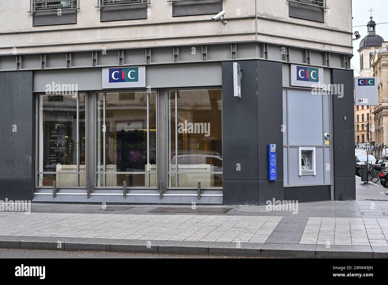 CIC Bank Illustration of commercial signs and shops in Lyon, France on ...