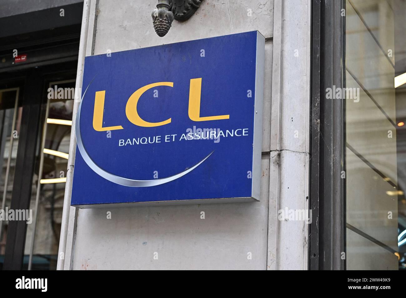 LCL Bank Illustration of commercial signs and shops in Lyon, France on ...