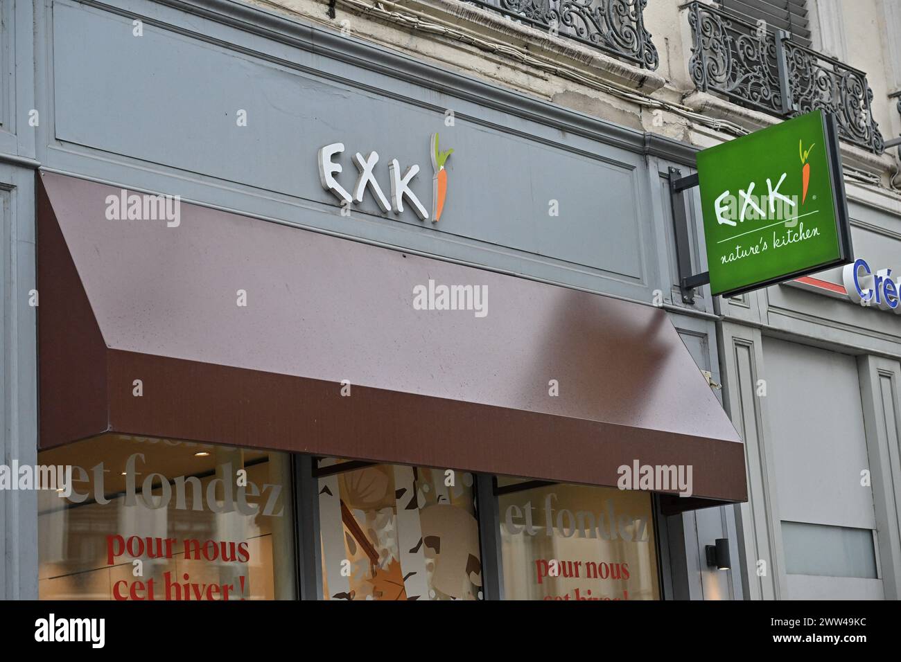 Exki Illustration of commercial signs and shops in Lyon, France on ...
