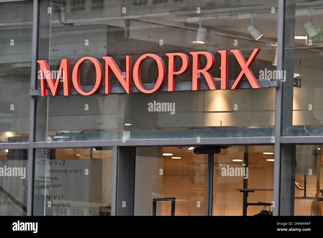 Monoprix Illustration of commercial signs and shops in Lyon, France on ...