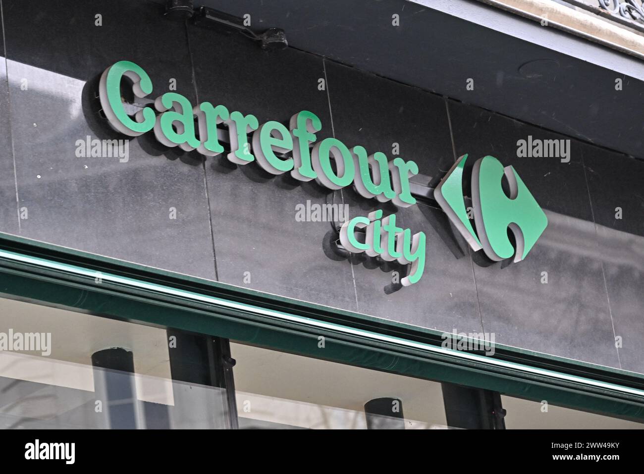 Carrefour City Illustration of commercial signs and shops in Lyon ...