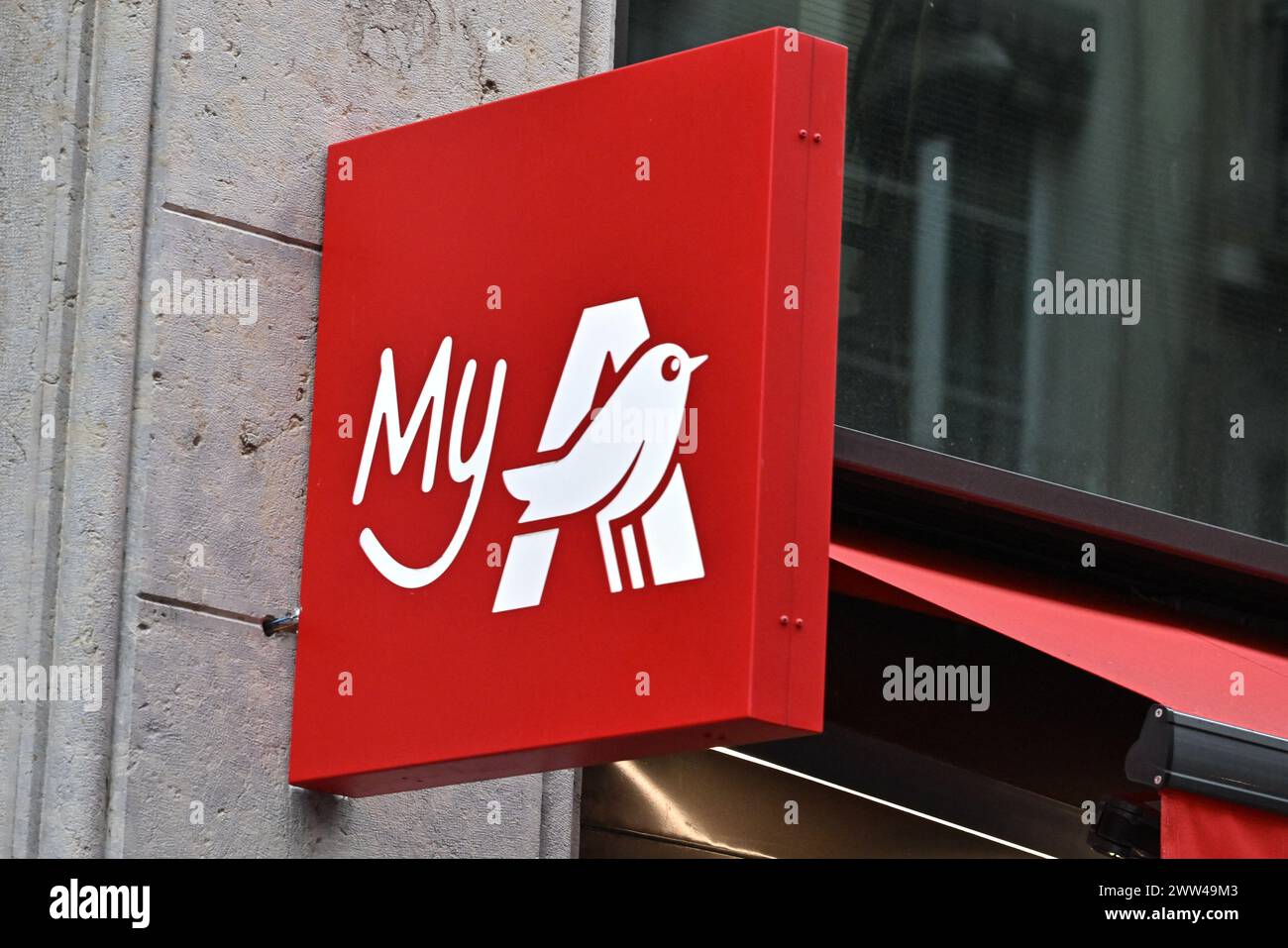 My Auchan Illustration of commercial signs and shops in Lyon, France on ...
