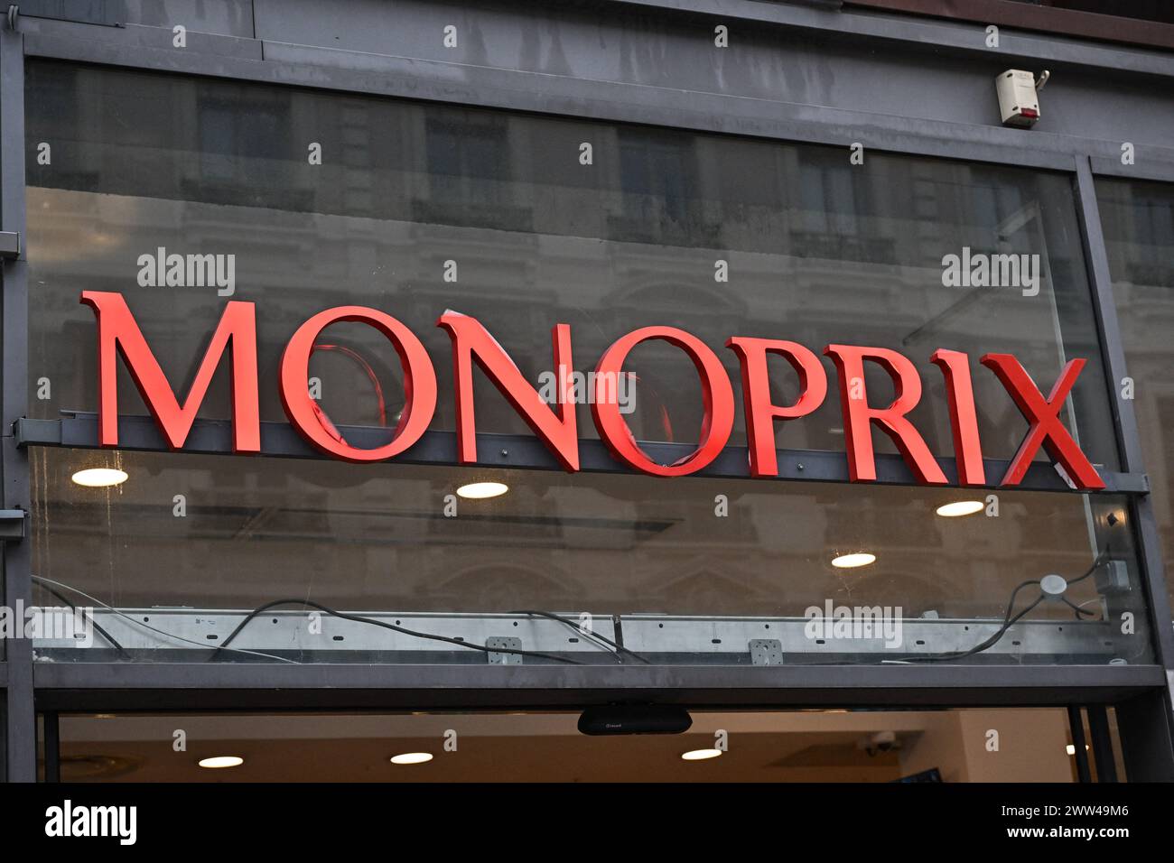 Monoprix Illustration of commercial signs and shops in Lyon, France on ...