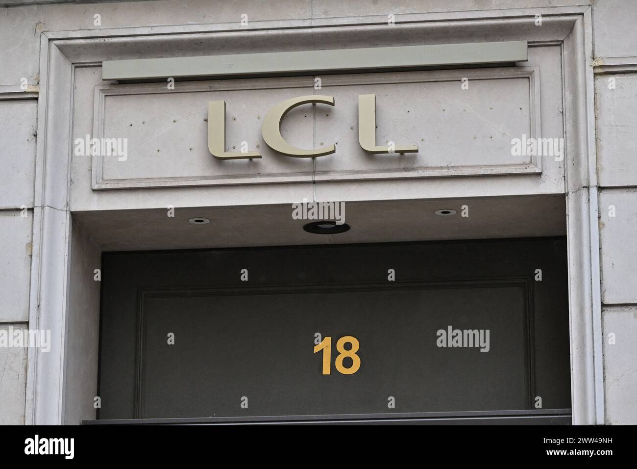 LCL Bank Illustration of commercial signs and shops in Lyon, France on ...