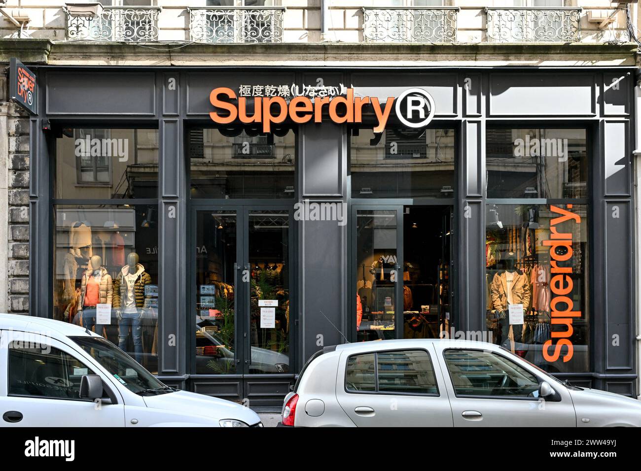 Lyon, France. 16th Feb, 2024. Superdry Illustration of commercial signs ...