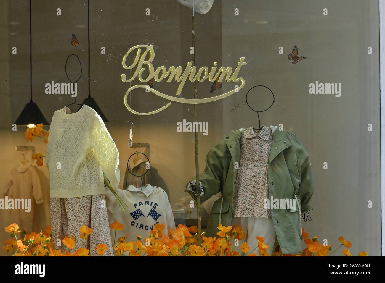 Lyon, France. 16th Feb, 2024. Bonpoint Illustration of commercial signs and shops in Lyon ...