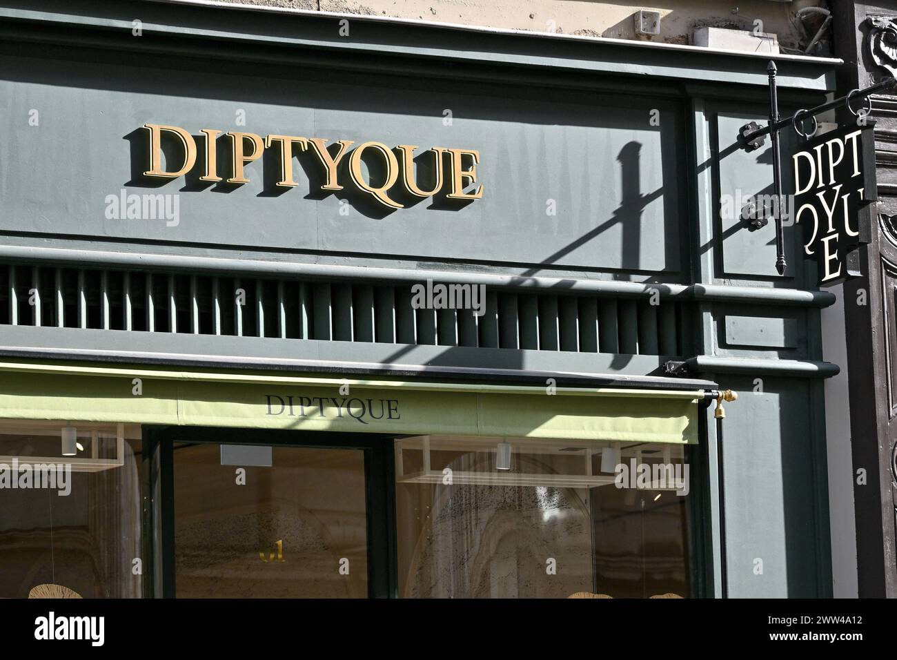 Lyon, France. 16th Feb, 2024. Diptyque Illustration of commercial signs ...
