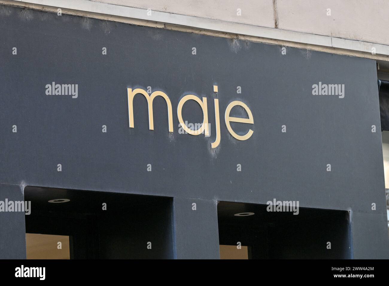 Lyon, France. 16th Feb, 2024. Maje Illustration of commercial signs and ...