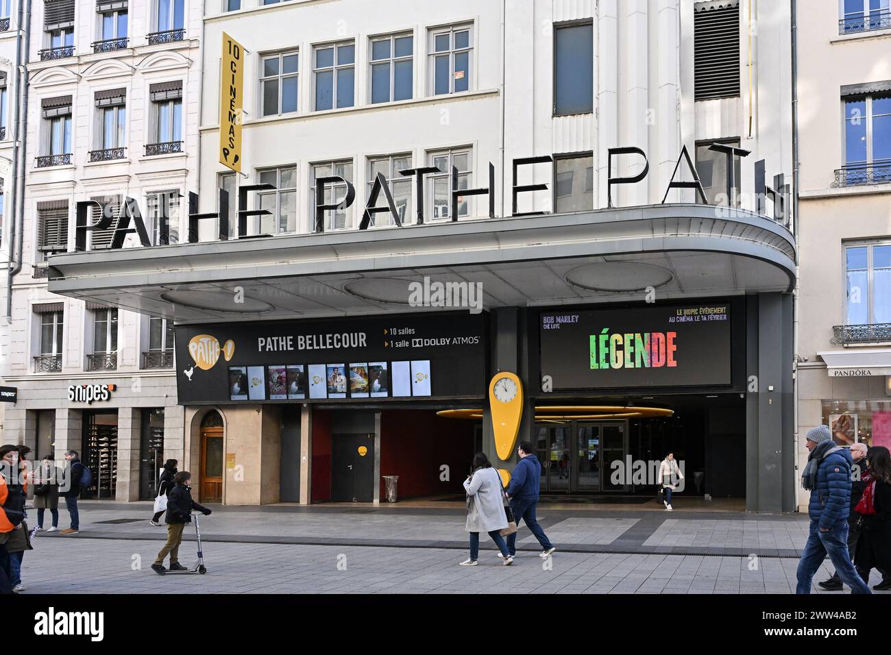 Pathe Cinema Illustration of commercial signs and shops in Lyon, France ...