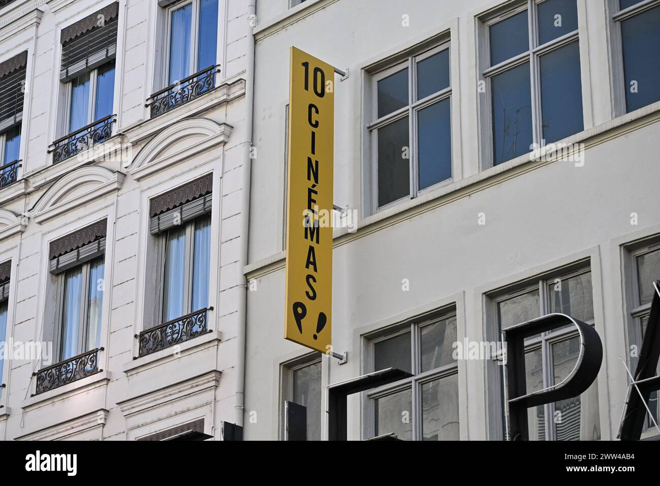 Pathe Cinema Illustration of commercial signs and shops in Lyon, France ...