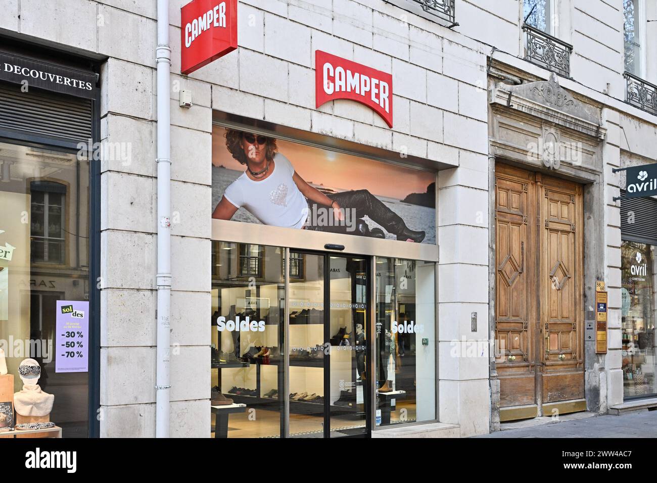 Camper Illustration of commercial signs and shops in Lyon, France on ...