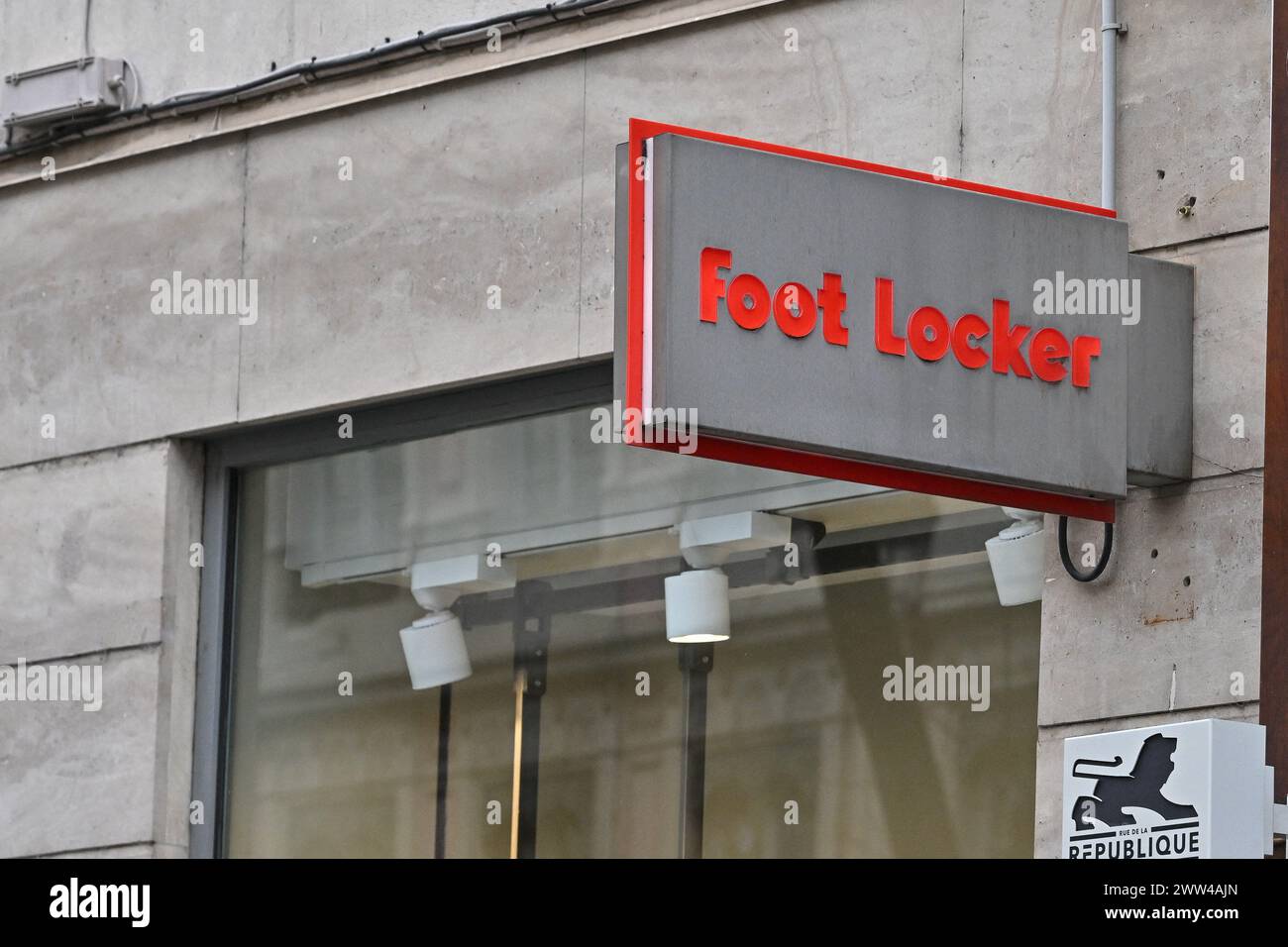 Foot Locker Illustration of commercial signs and shops in Lyon, France ...